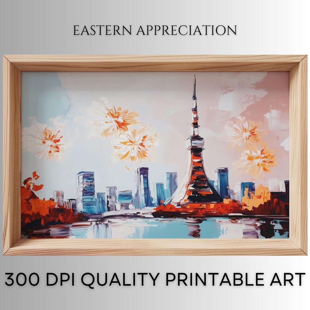 Painting of Tokyo Tower for Japanese Wall Art, Tokyo Skyline Painting ...