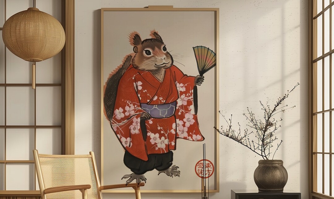 Printable Digital Japanese Squirrel for Wall Art Poster or Canvas Decor ...