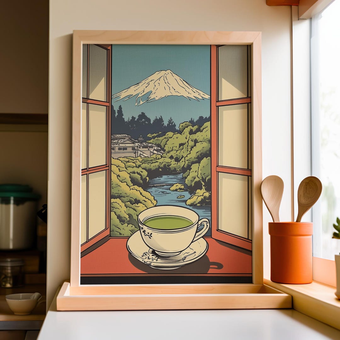 Matcha in Window & Mountain in Ukiyoe Japanese Wall Art Style for ...
