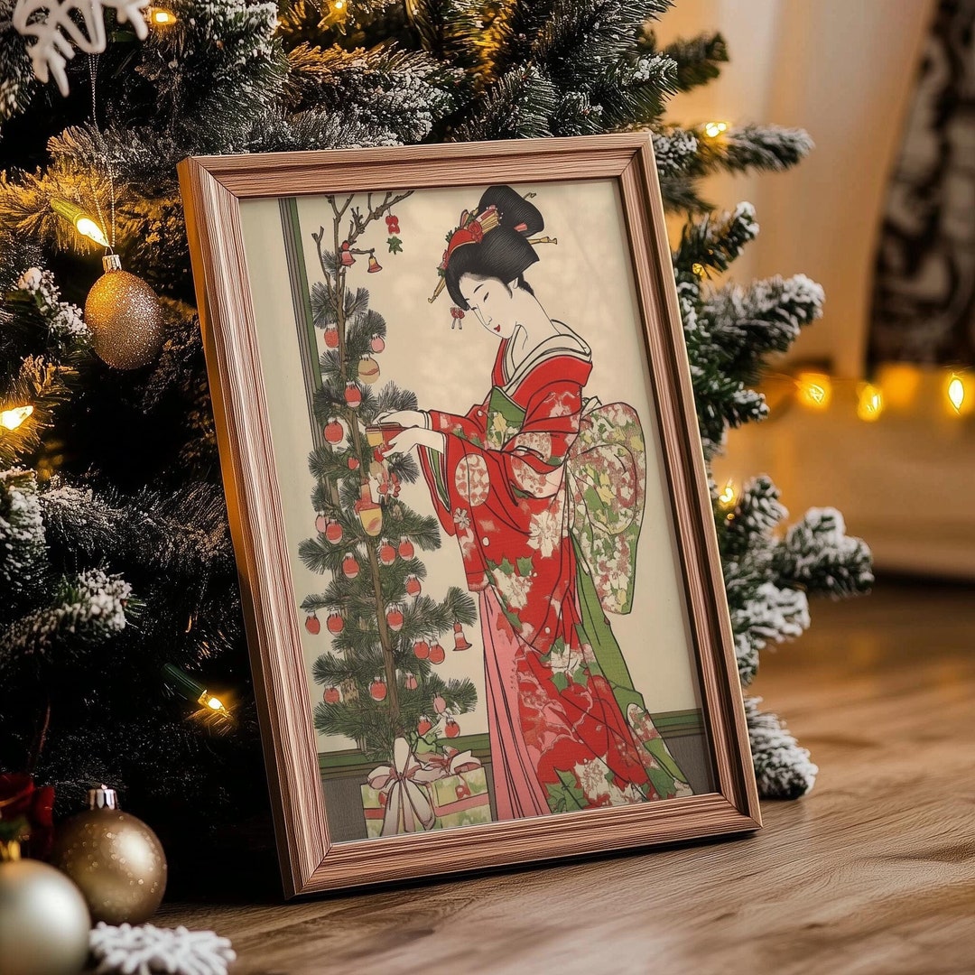 Geisha Decorating Christmas Tree Printable Wall Art, Christmas ...
