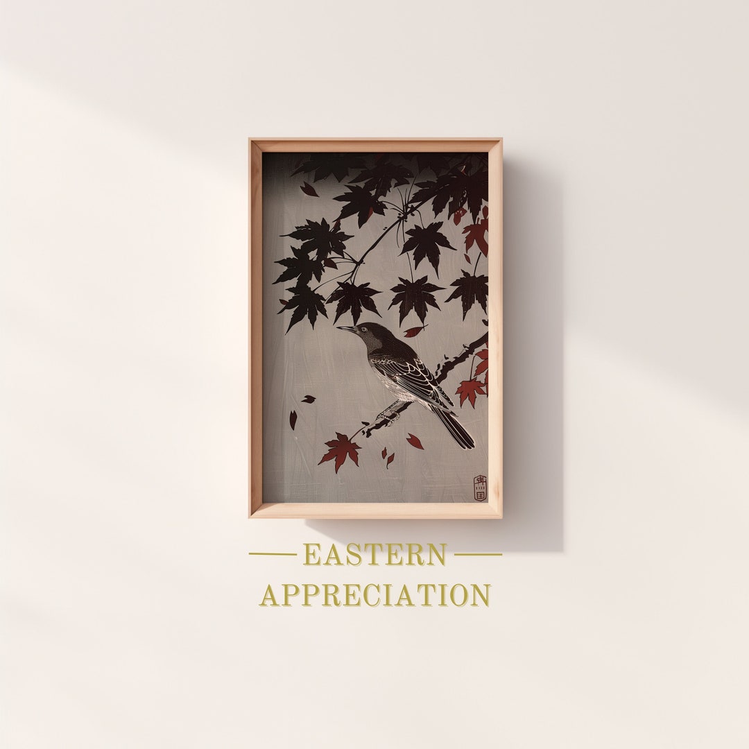 Starling in Japanese Maple Tree, Starling Art Print, Ohara Koson Wall ...