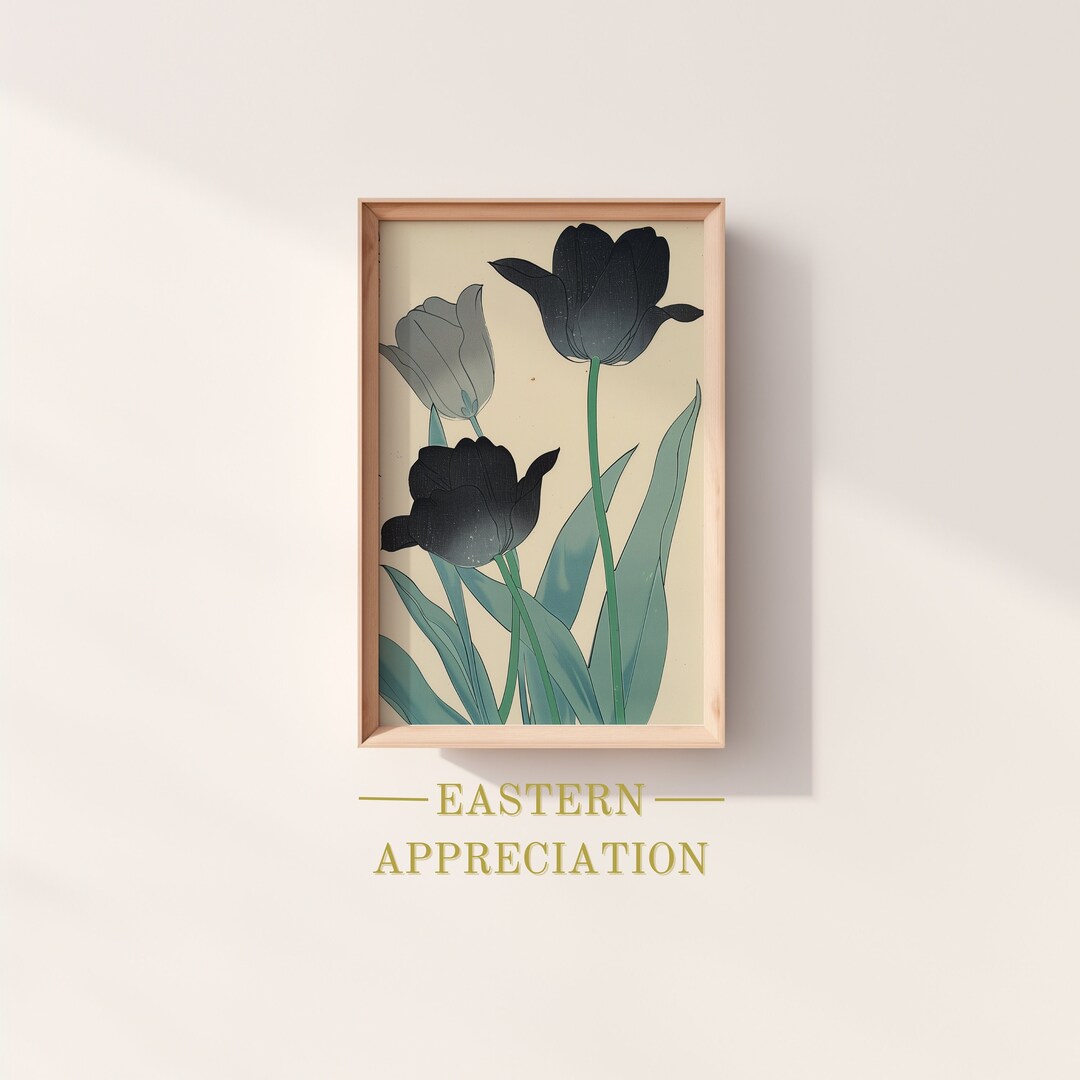 Black Tulip Art Print Ohara Koson Wall Art Tulip Art Printable