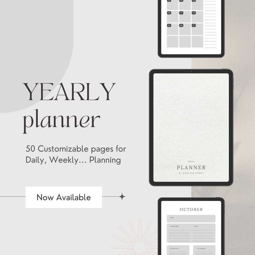 Digital Classic Minimalist 2024 Annual Planner, Yearly, Monthly, Weekly, Daily Planner, Journal ...