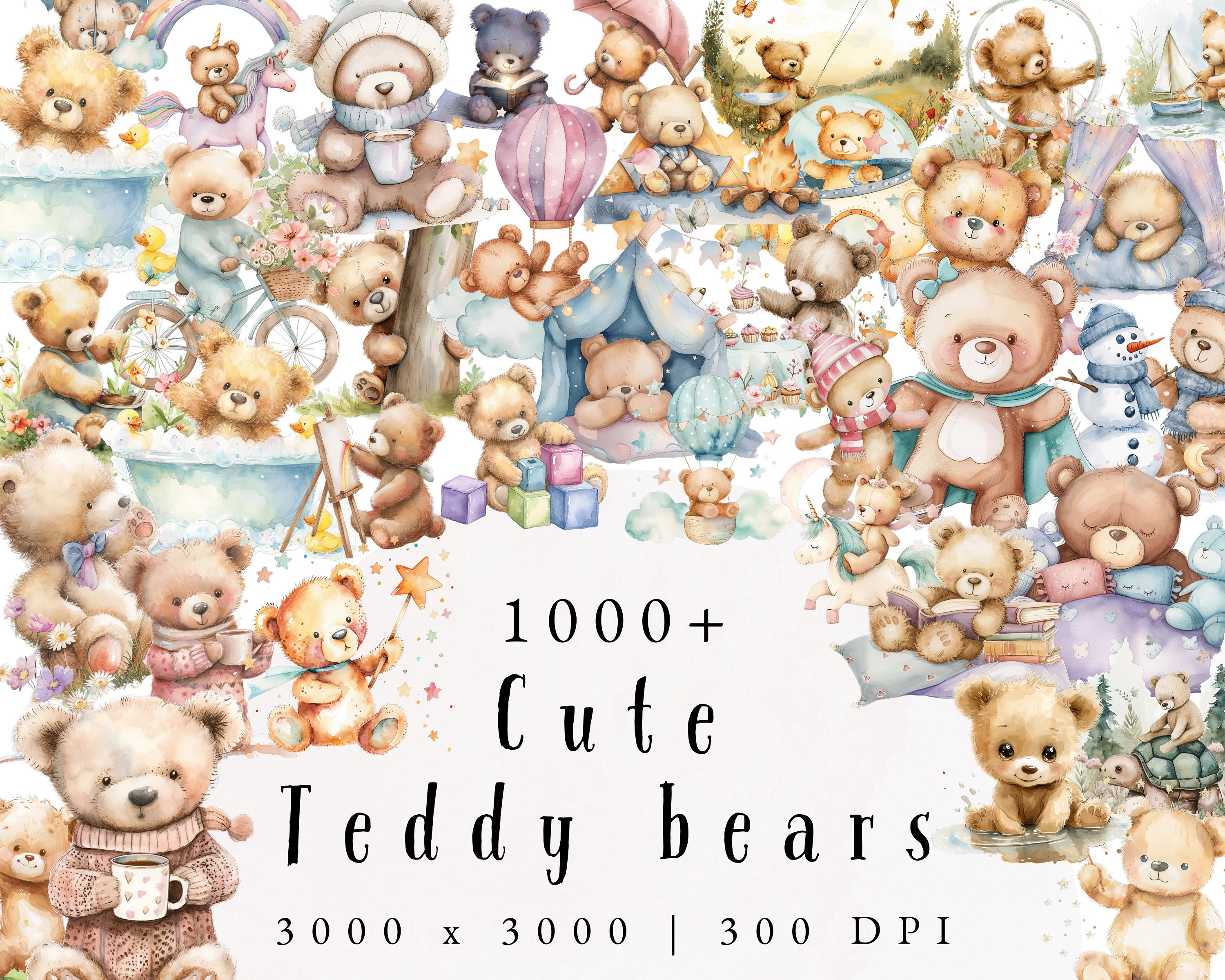 Boho Bear Png | Cute Teddy Bear Moon | Digital Paper Craft | Clipart ...