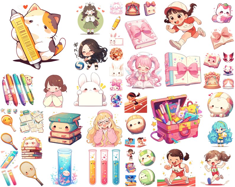 Kawaii School Clip Art, Kawaii School Supplies Clipart, College Clip ...