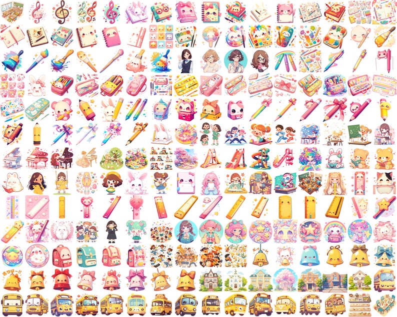 Kawaii School Clip Art, Kawaii School Supplies Clipart, College Clip ...