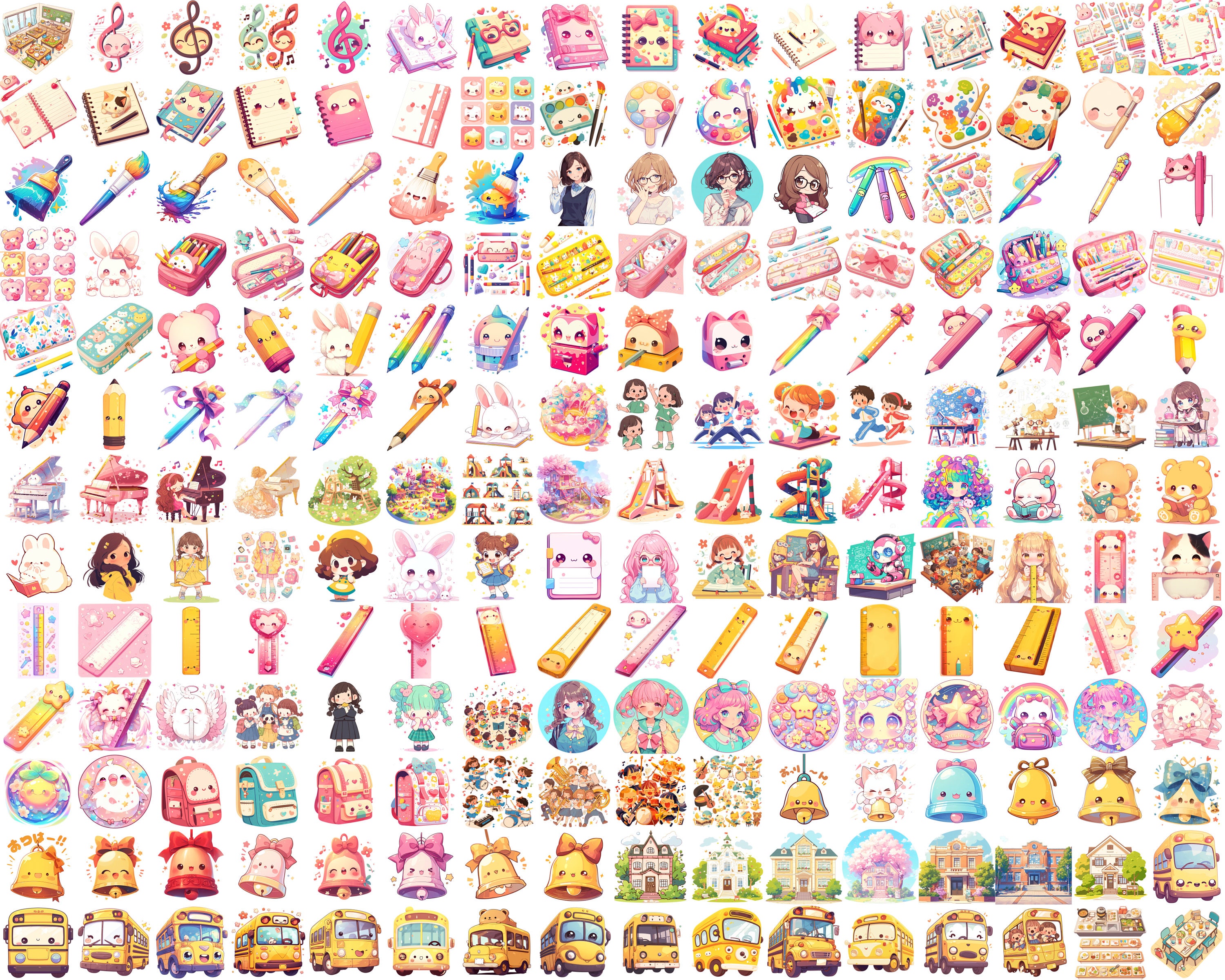 Kawaii School Clip Art, Kawaii School Supplies Clipart, College Clip ...