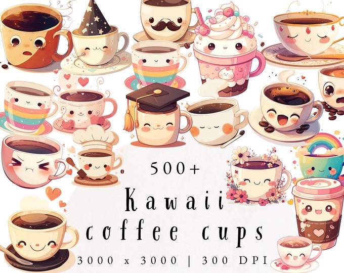 Cute Coffee Cup Characters PNG- Clipart for Commercial Use, Transparent ...