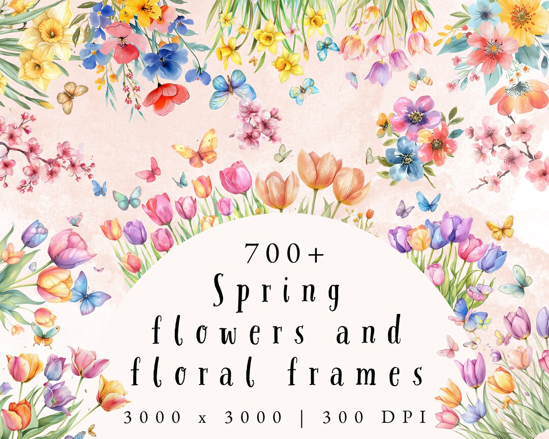 Floral Spring Scenes Illustrations Clip Art | Watercolor Effect Easter ...