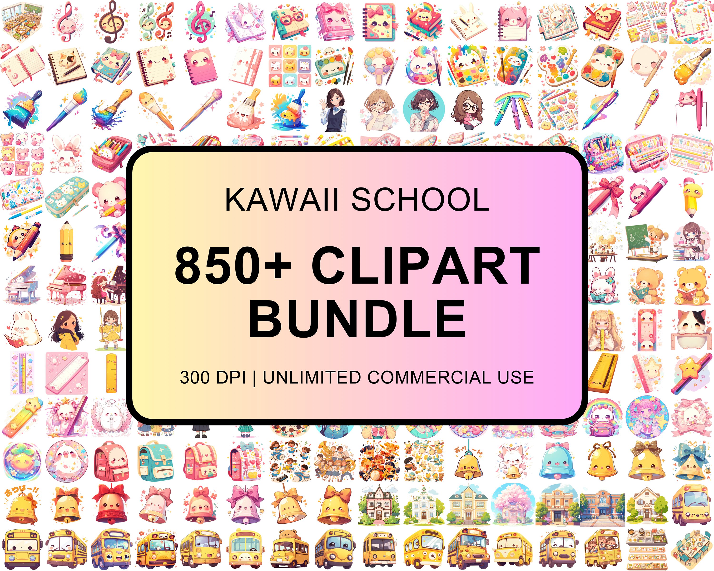 Kawaii School Clip Art, Kawaii School Supplies Clipart, College Clip ...