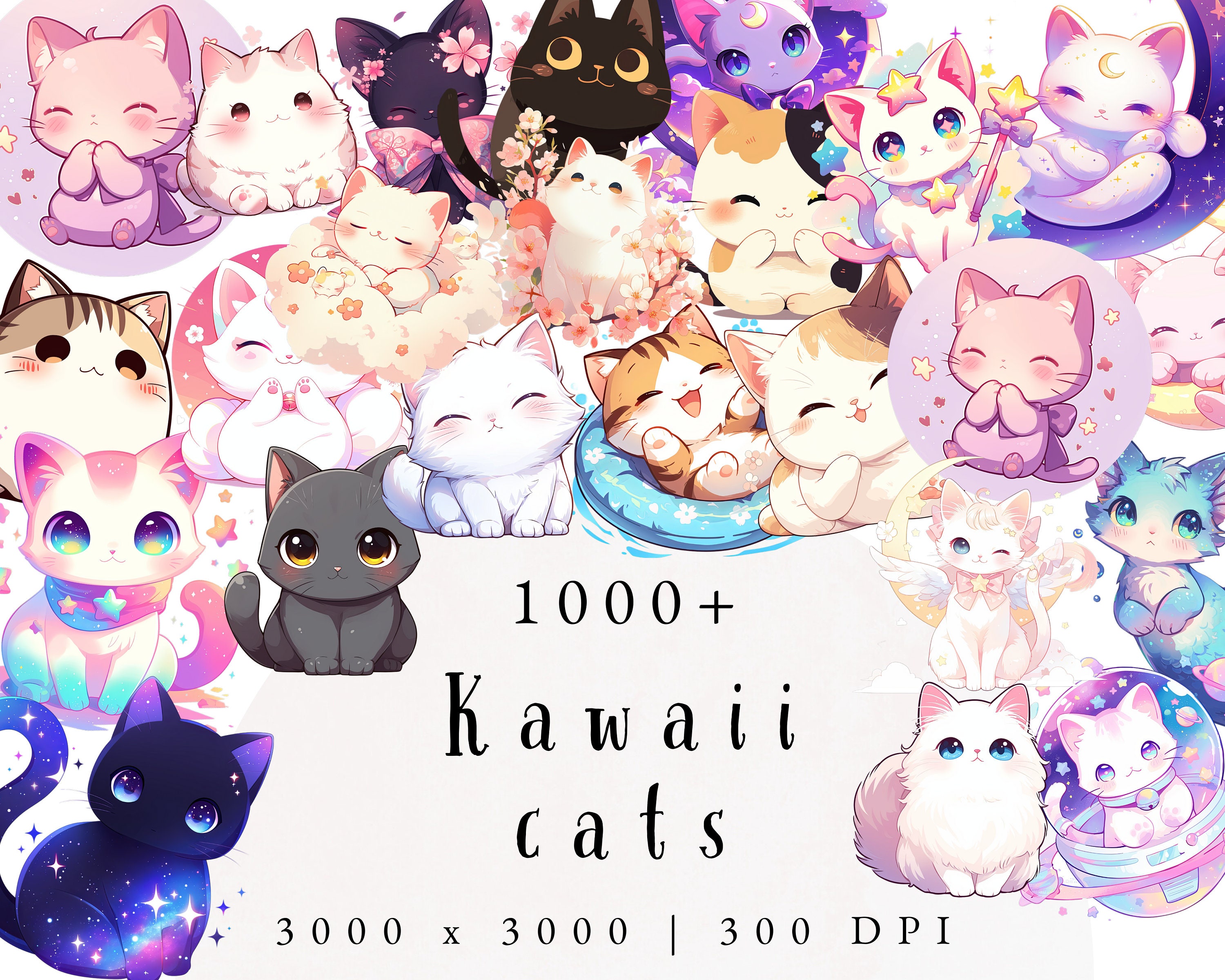 Kawaii Cat Clipart, Cute Cat Clipart, Birthday Cat Clipart, Kawaii ...