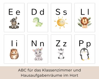 ABC Lernkarten Tiere | Montessori Buchstaben Karten | ABC-Wandbild ...