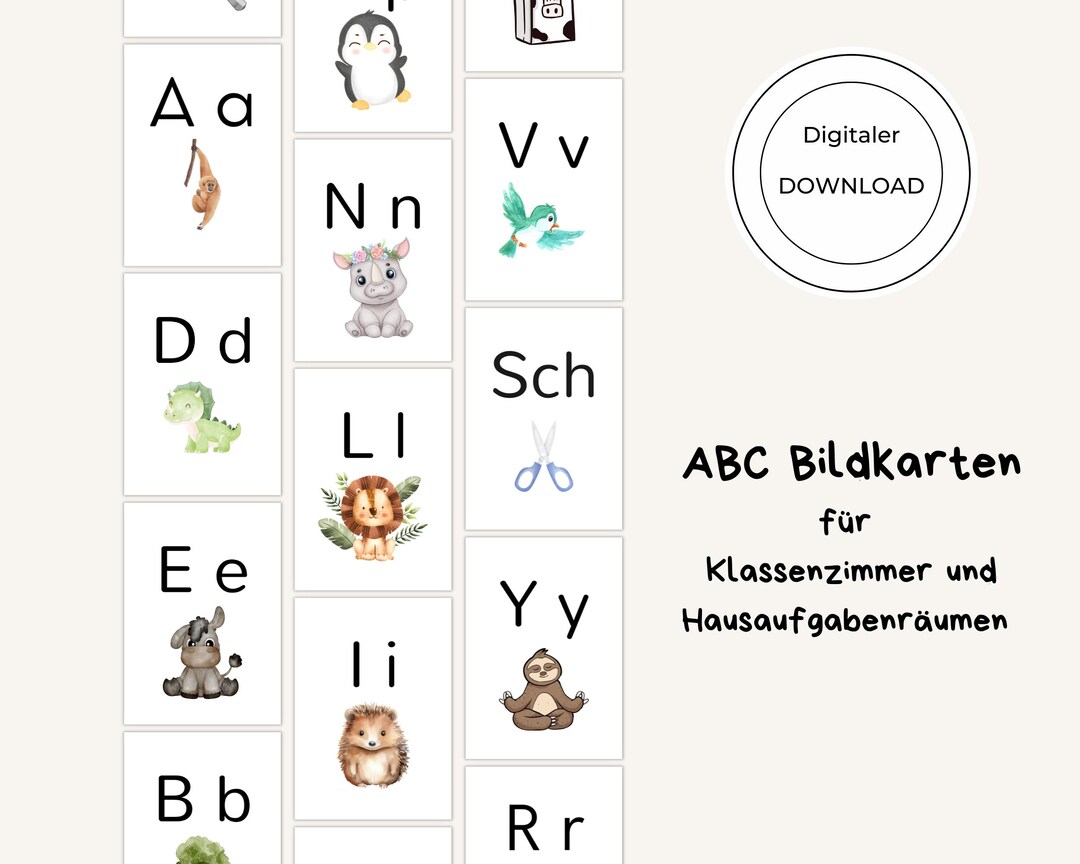 Alphabet Printable Learning Cards Montessori Letter Cards ABC Wall ...
