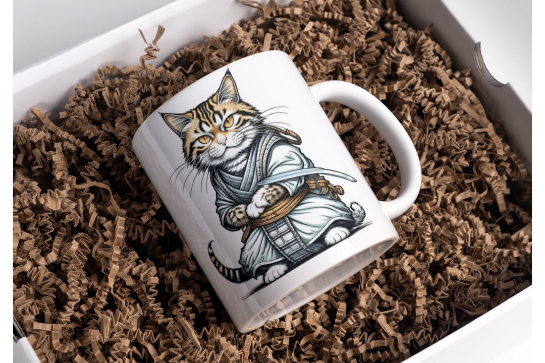 Ceramic Mug, samurai Cat V1 11oz Coffee Mug, Gift for Dad, Samurai ...