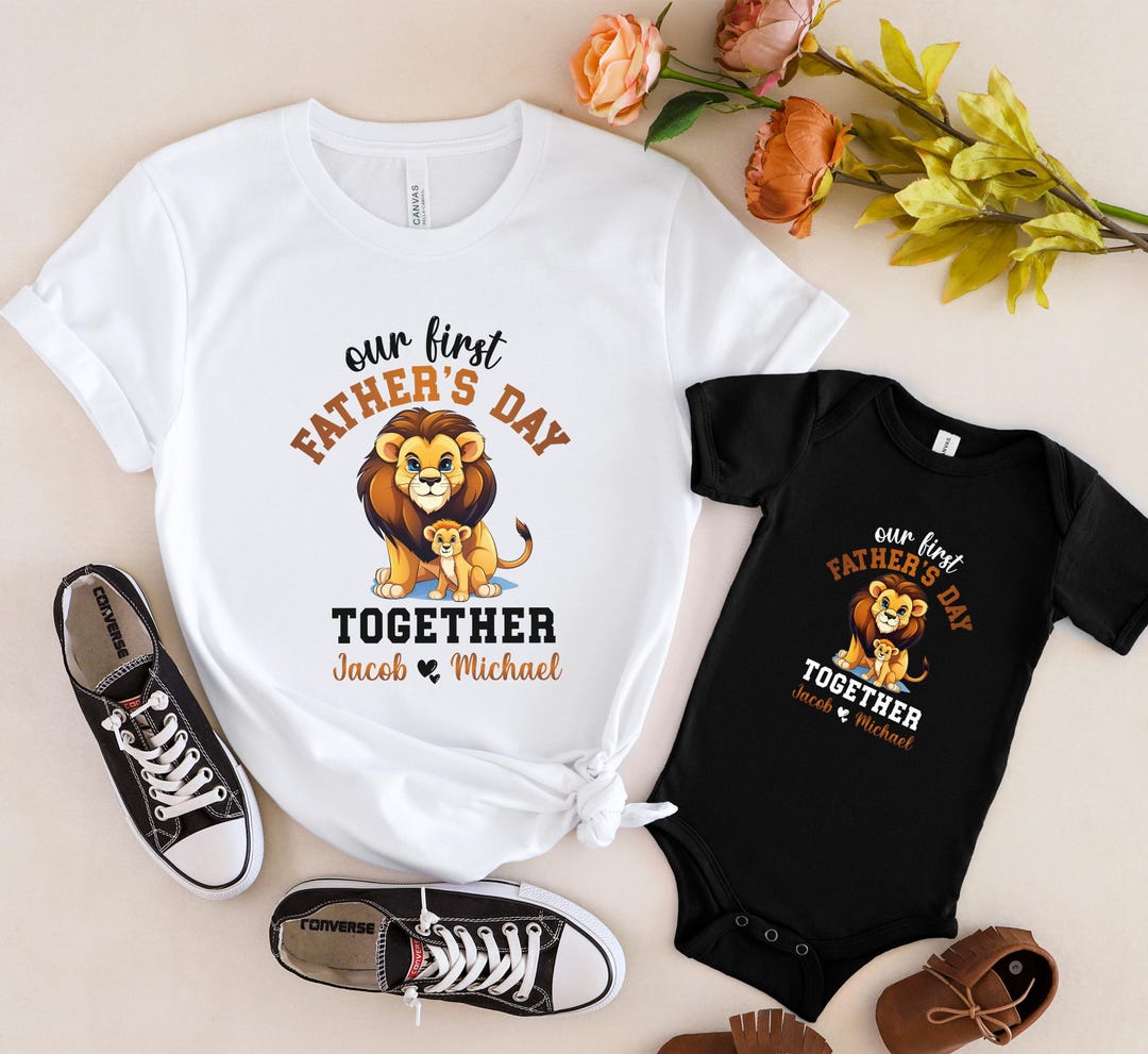 Custom First Father's Day Lion Cub Tees, Personalized Dad & Baby Shirts ...
