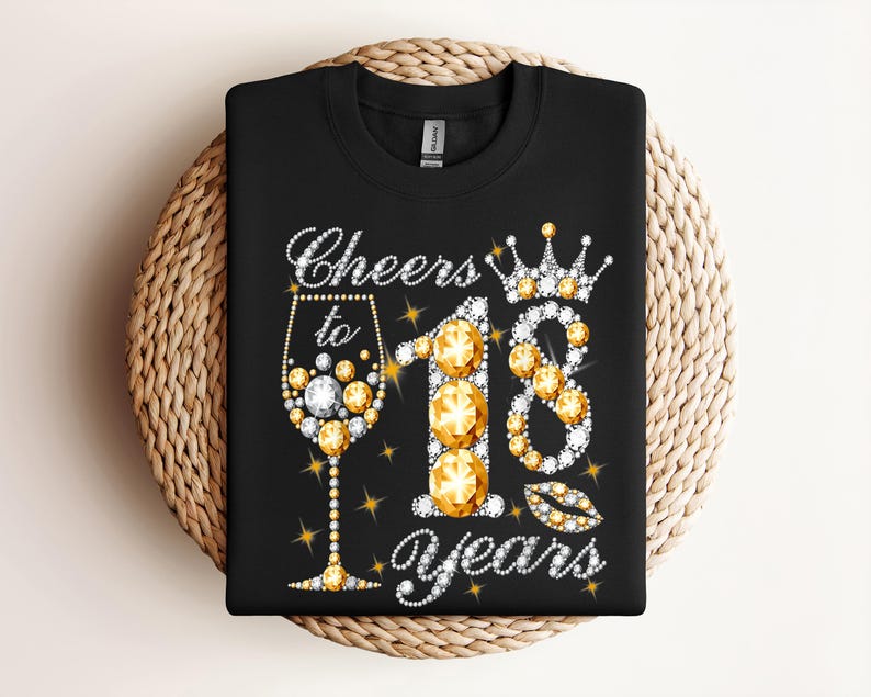 Custom Age Cheers to 18 Years Birthday Shirt, Glitter Diamond Design ...