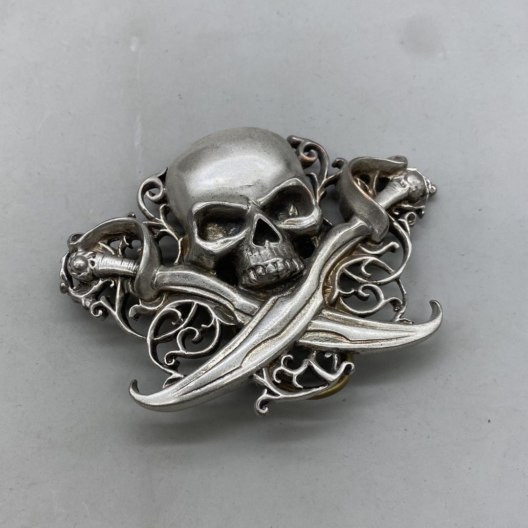 Skull Buckle Steriling Silver Buckle Men Leather Belt Craft Buckle ...