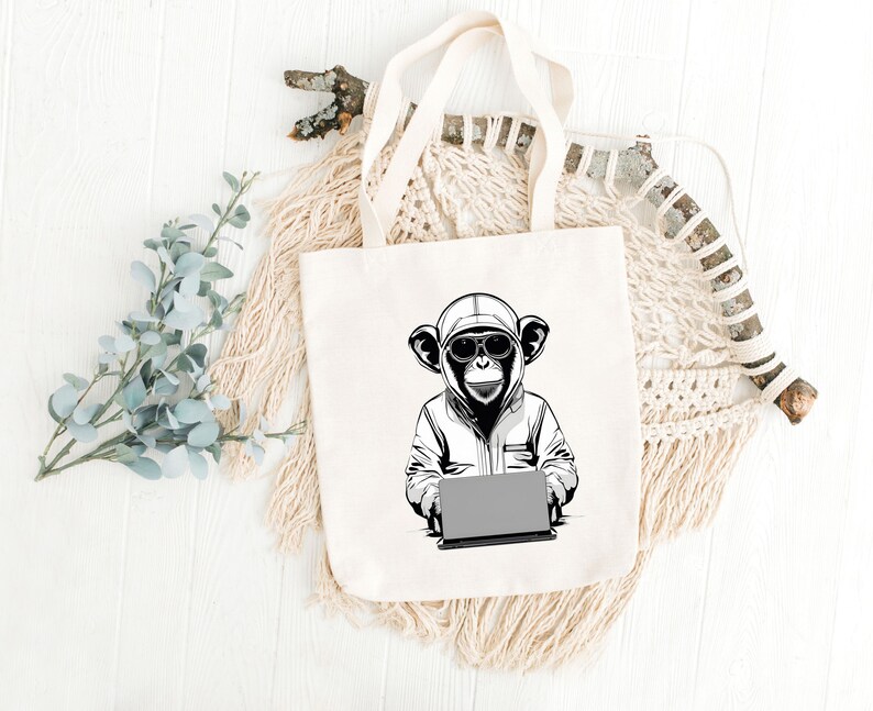 Fun Monkey Hacker SVG PNG Sticker for Cricut, Laptop Monkey Design ...