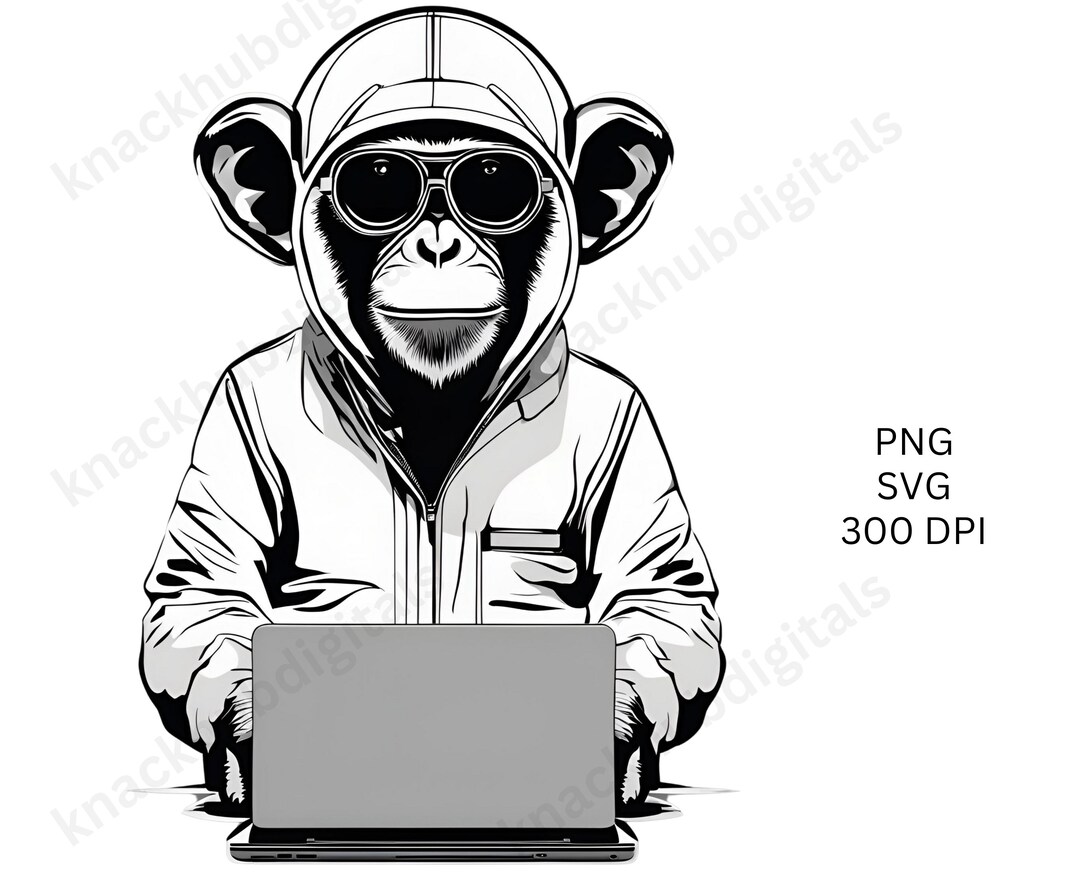 Fun Monkey Hacker SVG PNG Sticker for Cricut, Laptop Monkey Design ...