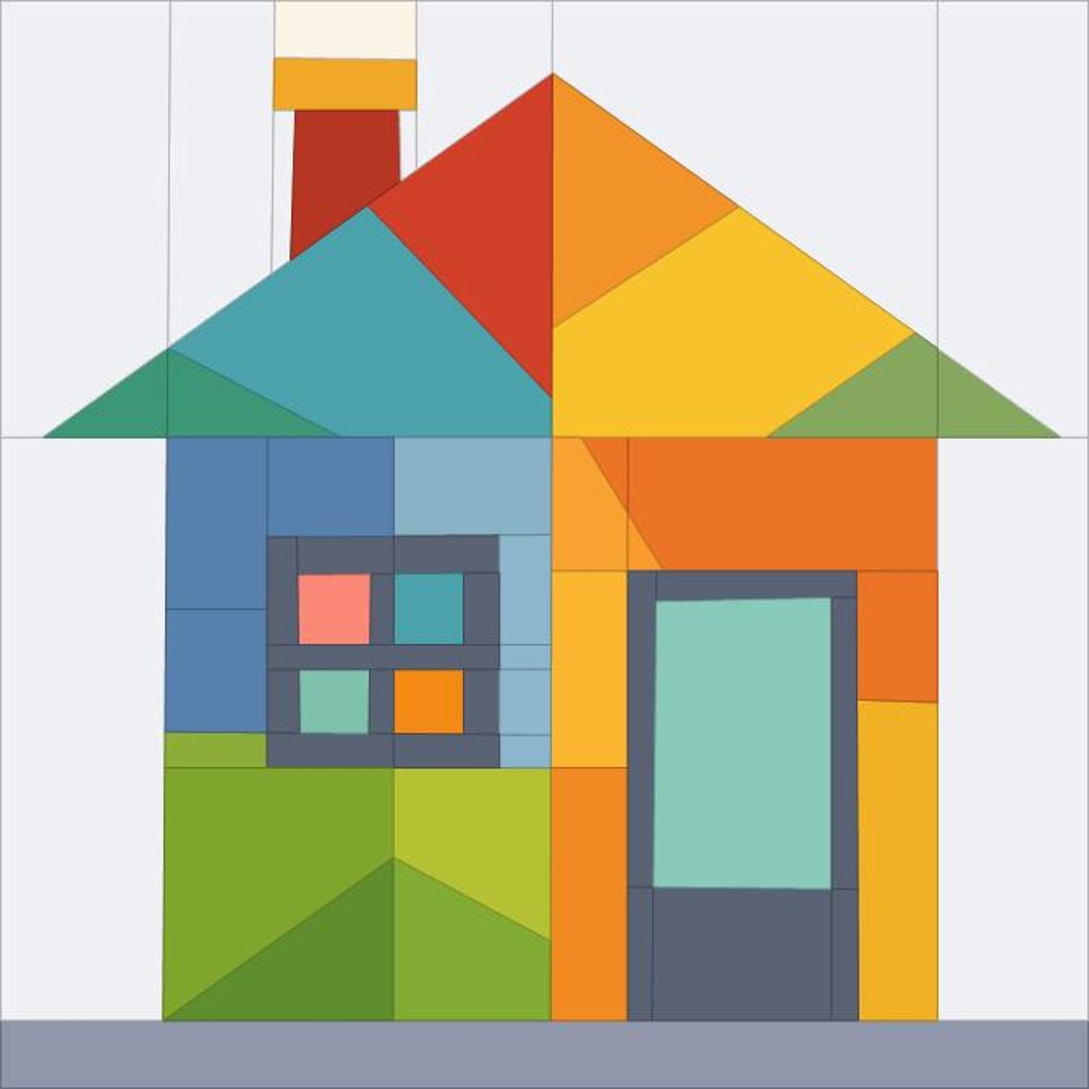 Patchwork House FPP Quilt Block Pattern - Modern Paper Piecing Home ...