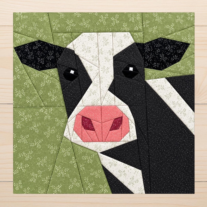 Farm Animal FPP Quilt Block Pattern - Geometric Cow Face Paper Piecing ...