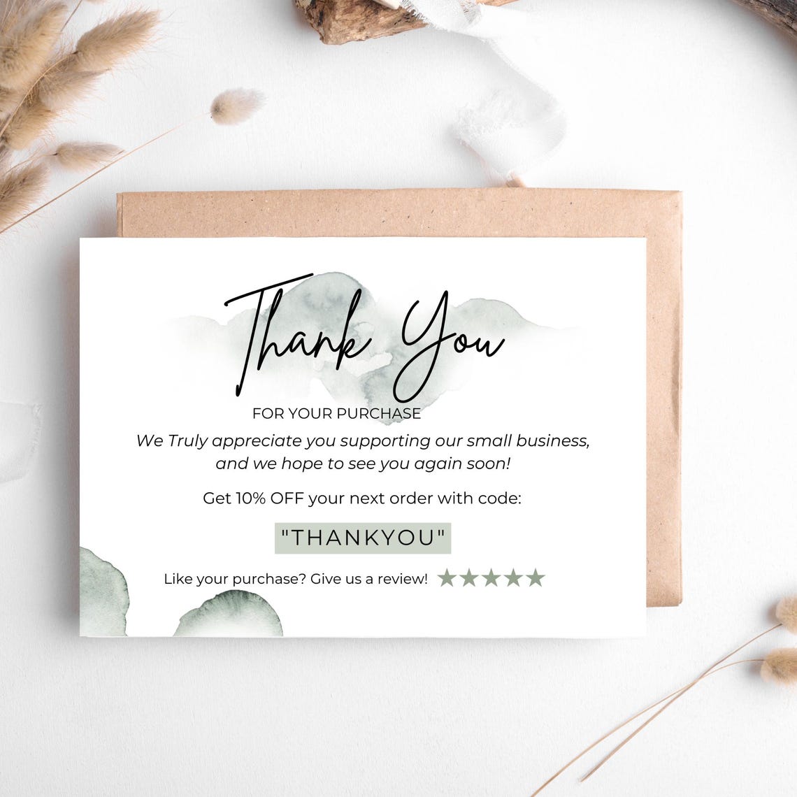 Editable Thank You Card Template, Small Business Packaging Insert ...