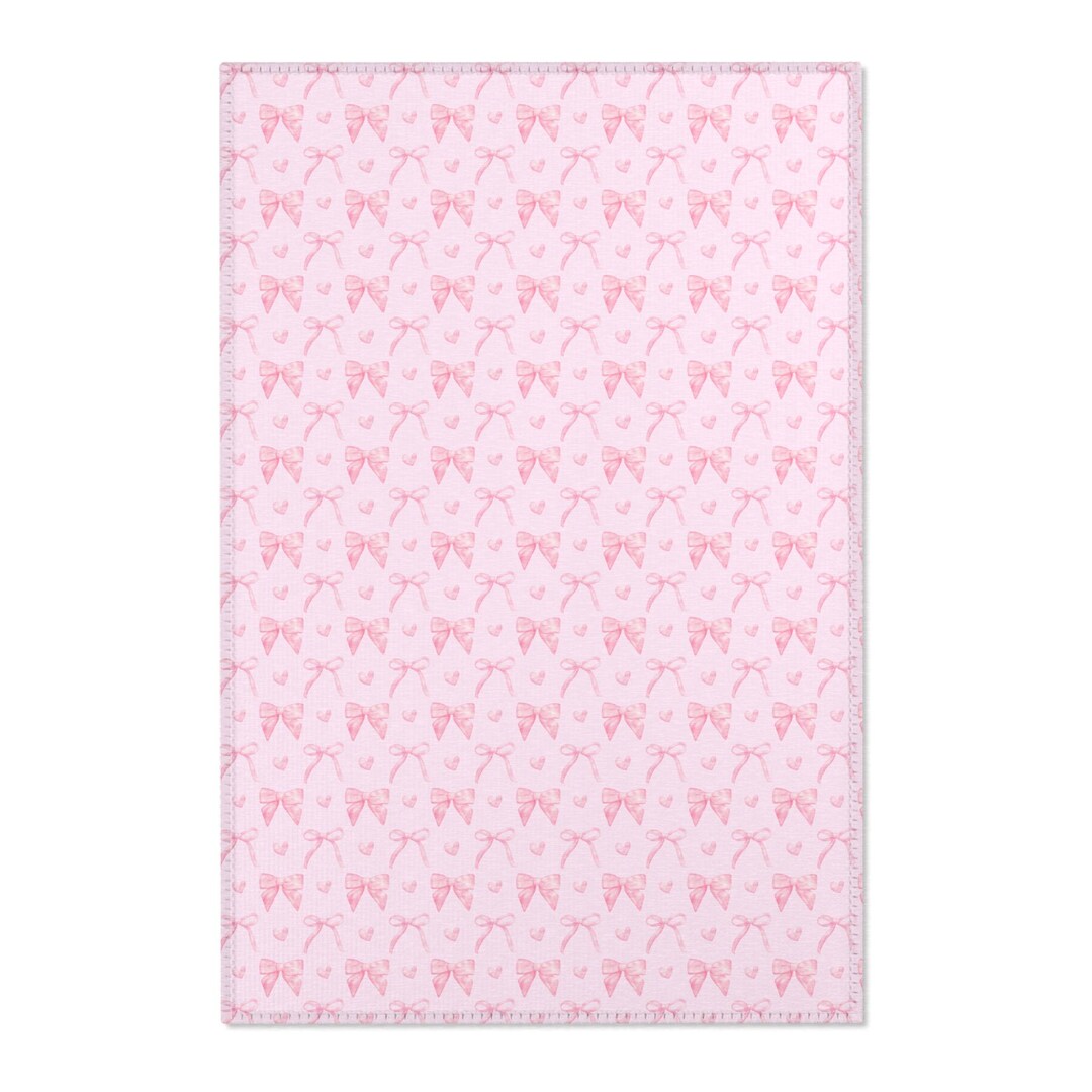 Pink Bow Area Rug Soft Floor Mat, Accent Carpet, Cute Decor, Nursery ...