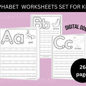 Alphabet Worksheets Set for Kids, Educational Learning Sheets, Letter ...