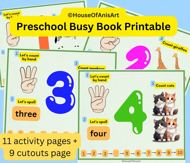 Preschool Busy Book Printable Toddler Number 1 to Number 10,montessori ...