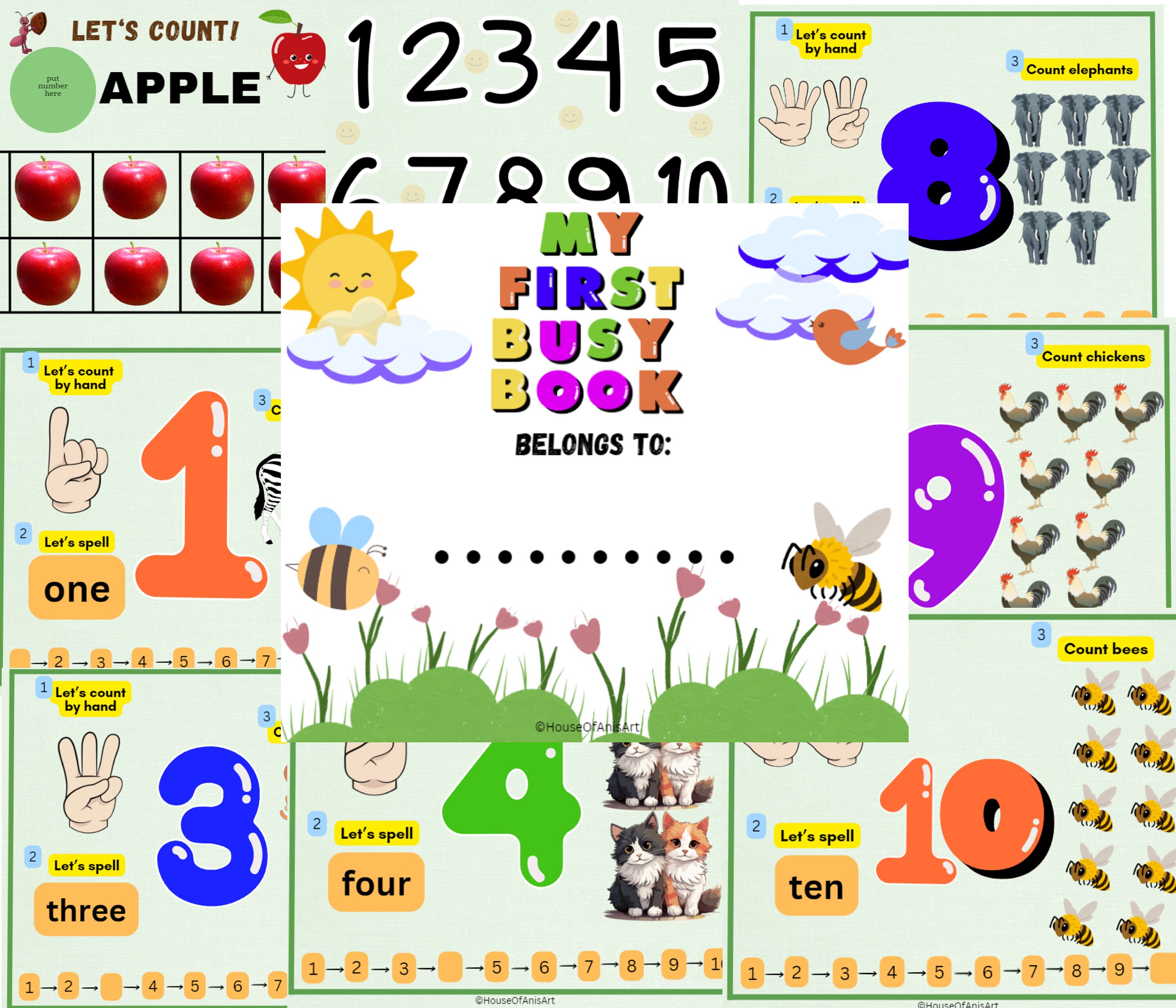 Preschool Busy Book Printable Toddler Number 1 to Number 10,montessori ...