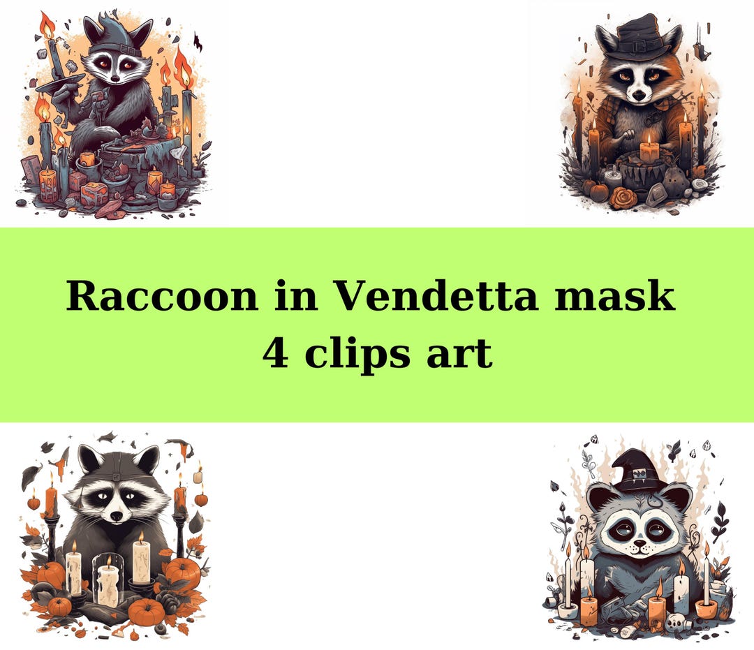 Raccoon in Vendetta’s Mask Cliparts, 4 High Quality Pngs, Cartoon Art ...
