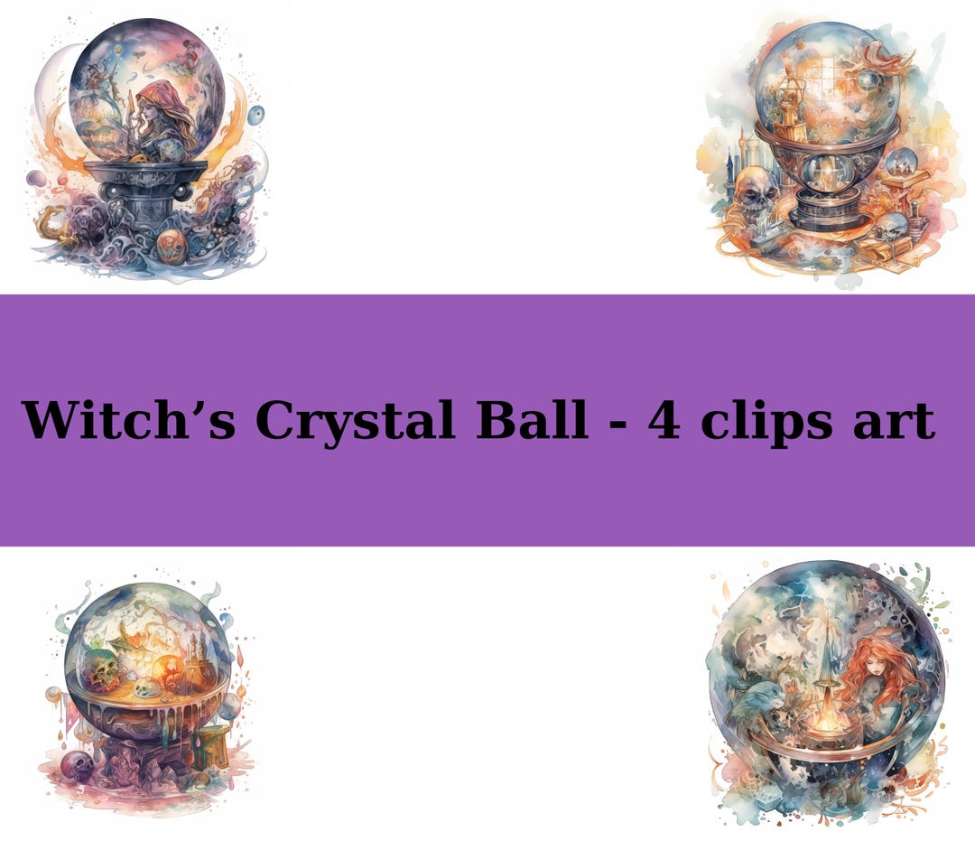Witch's Crystal Ball Cliparts, 4 High Quality Pngs, Watercolor Art ...
