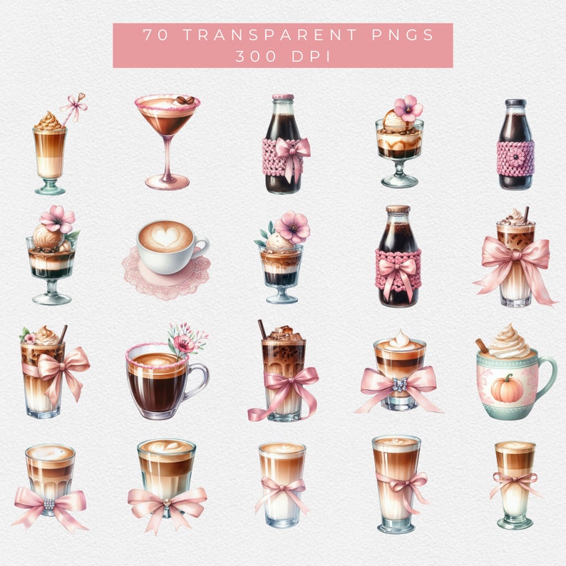 Coquette Warm & Iced Coffee Clipart Pack Digital Planner Stickers ...