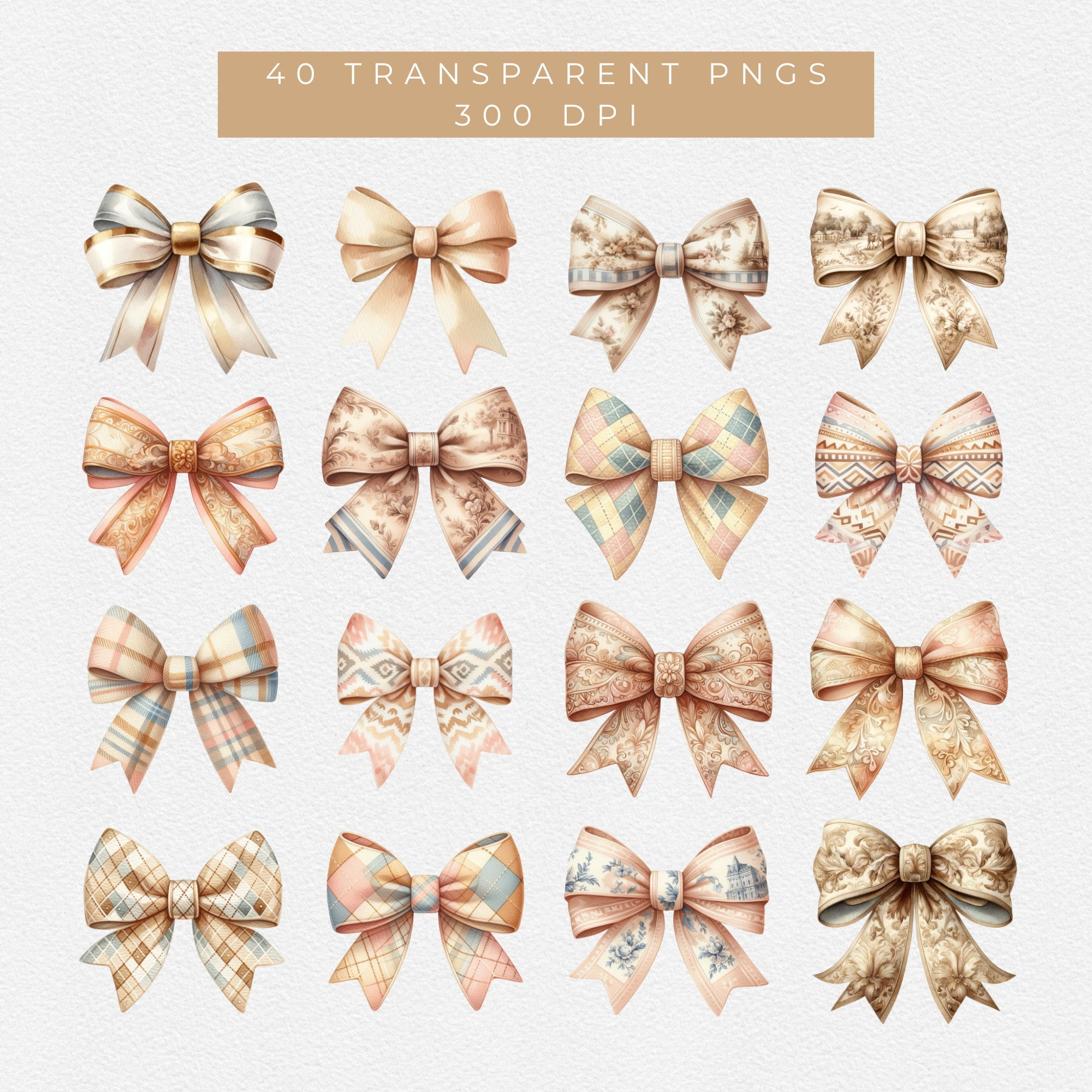 Coquette Neutral Bows Clipart Pack 40 High-resolution Transparent Pngs ...