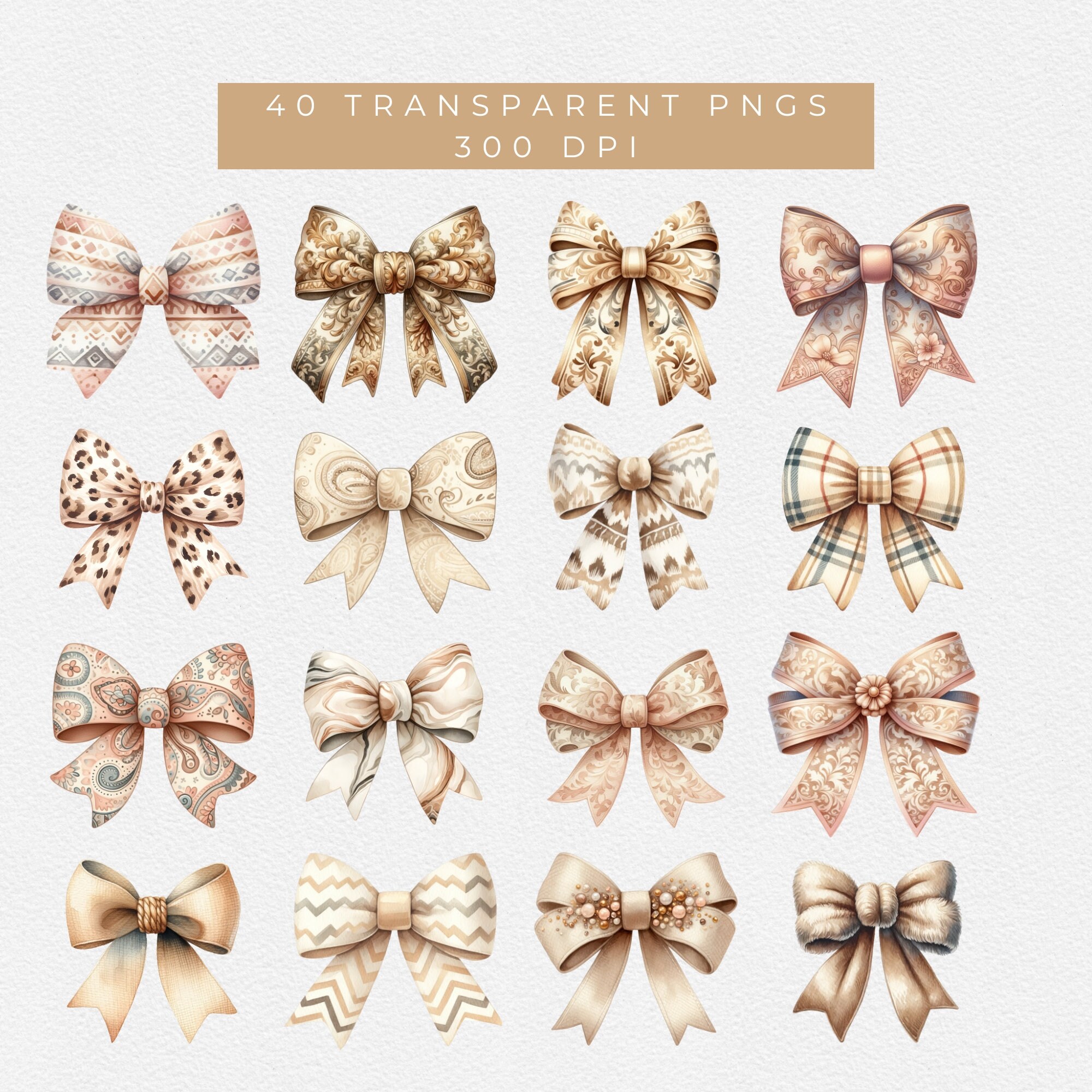 Coquette Neutral Bows Clipart Pack 40 High-resolution Transparent Pngs ...