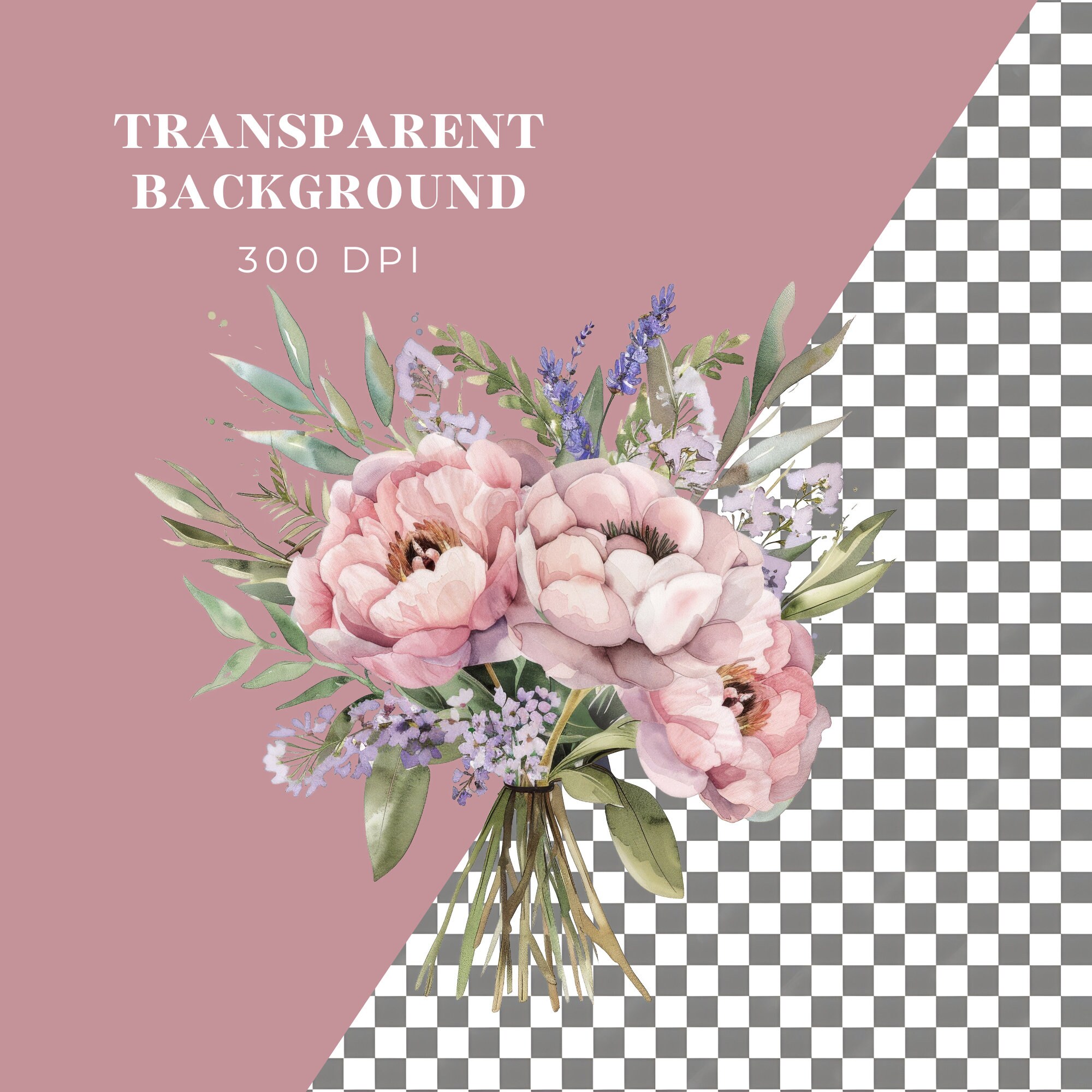 Peony Clipart Pack - Watercolor Floral PNG, Digital Peony Bouquet ...