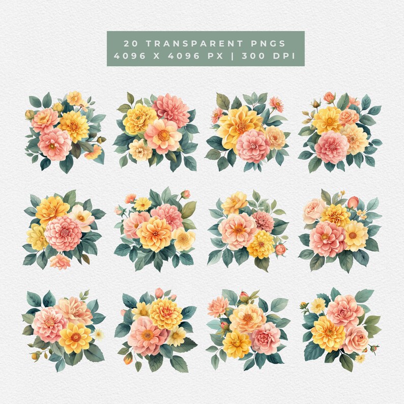 Pastel Floral Clipart: Commercial Use, Watercolor Flowers PNG, Digital ...
