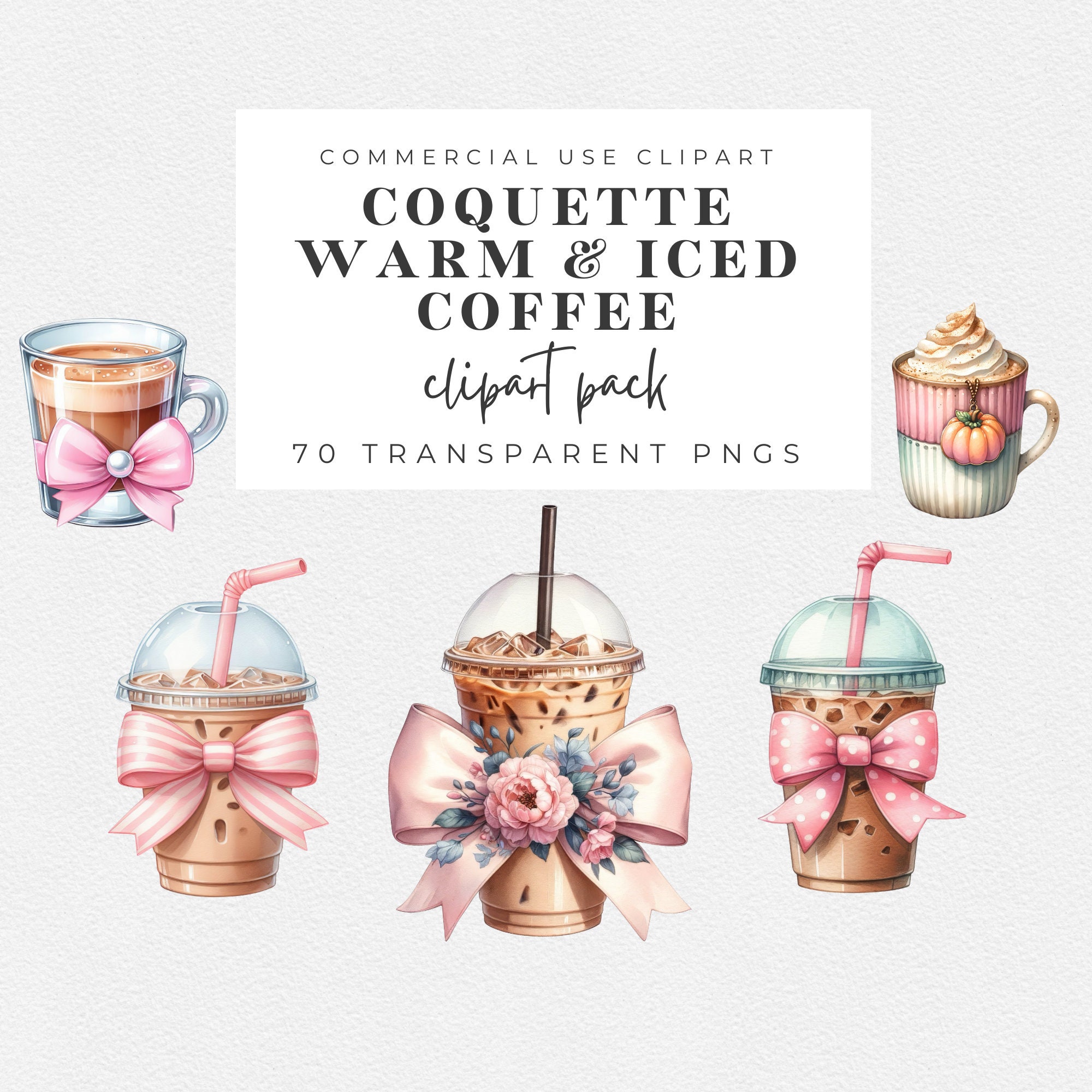 Coquette Warm & Iced Coffee Clipart Pack Digital Planner Stickers ...