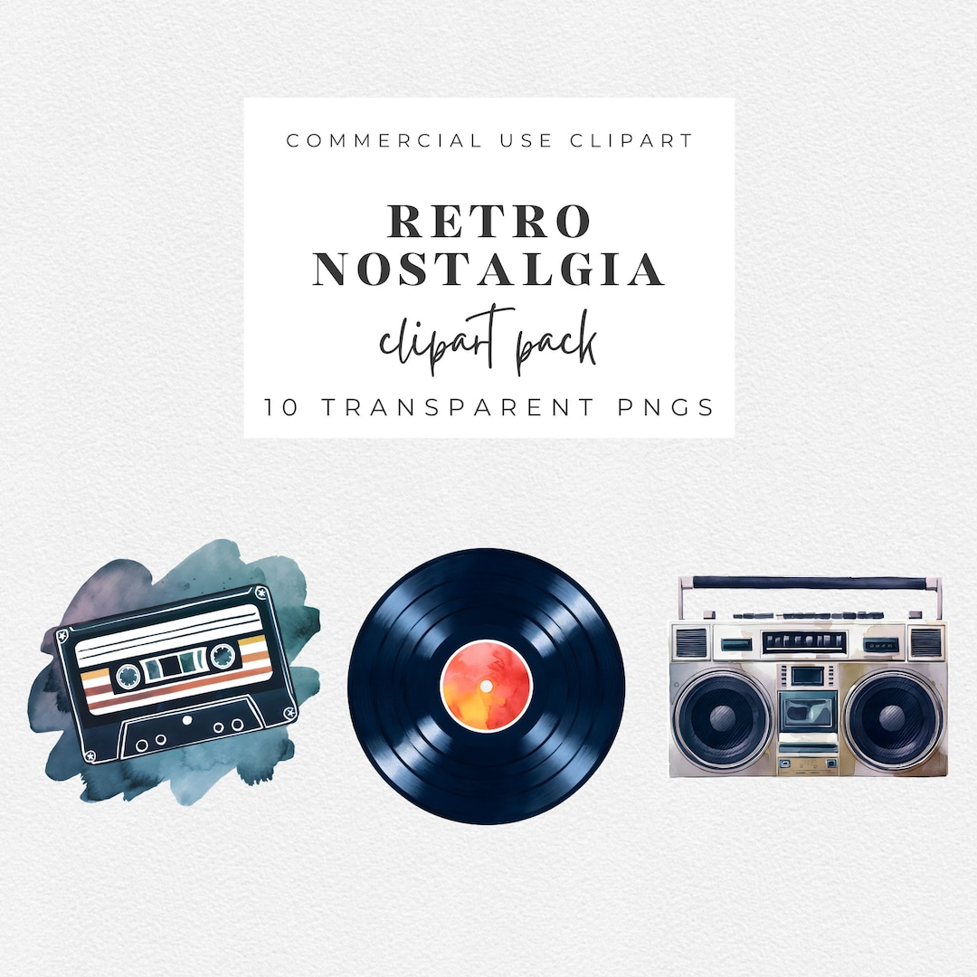 Retro Nostalgia Clipart Pack 10 Transparent Pngs 300 DPI Vintage Music ...