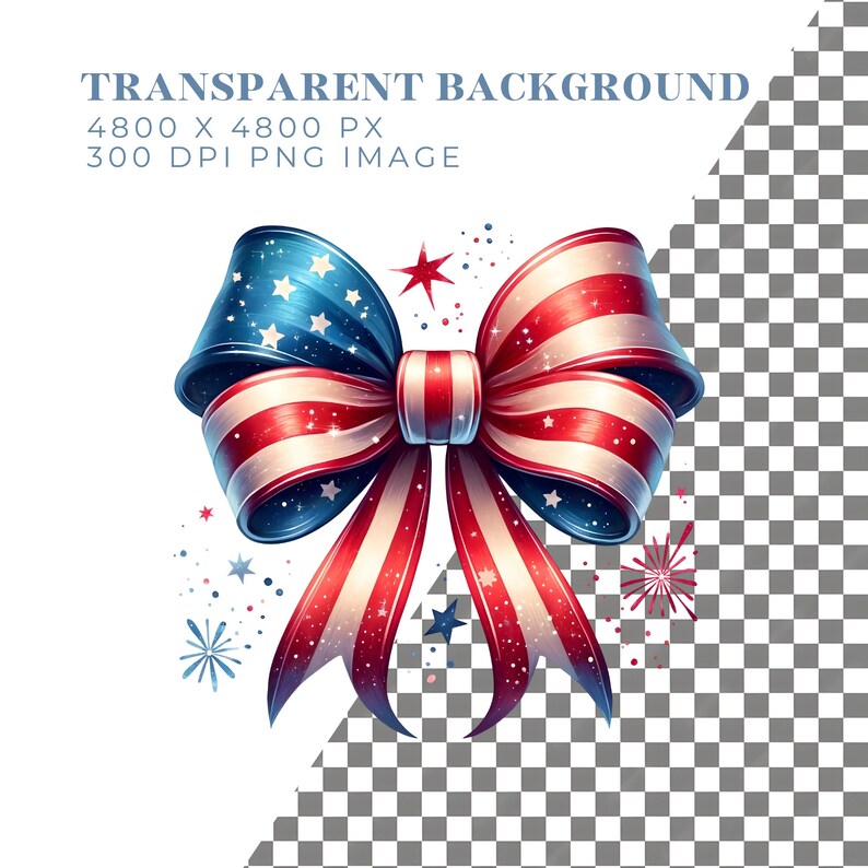 Coquette Fourth of July Clipart Patriotic Stars and Stripes Bow Digital ...