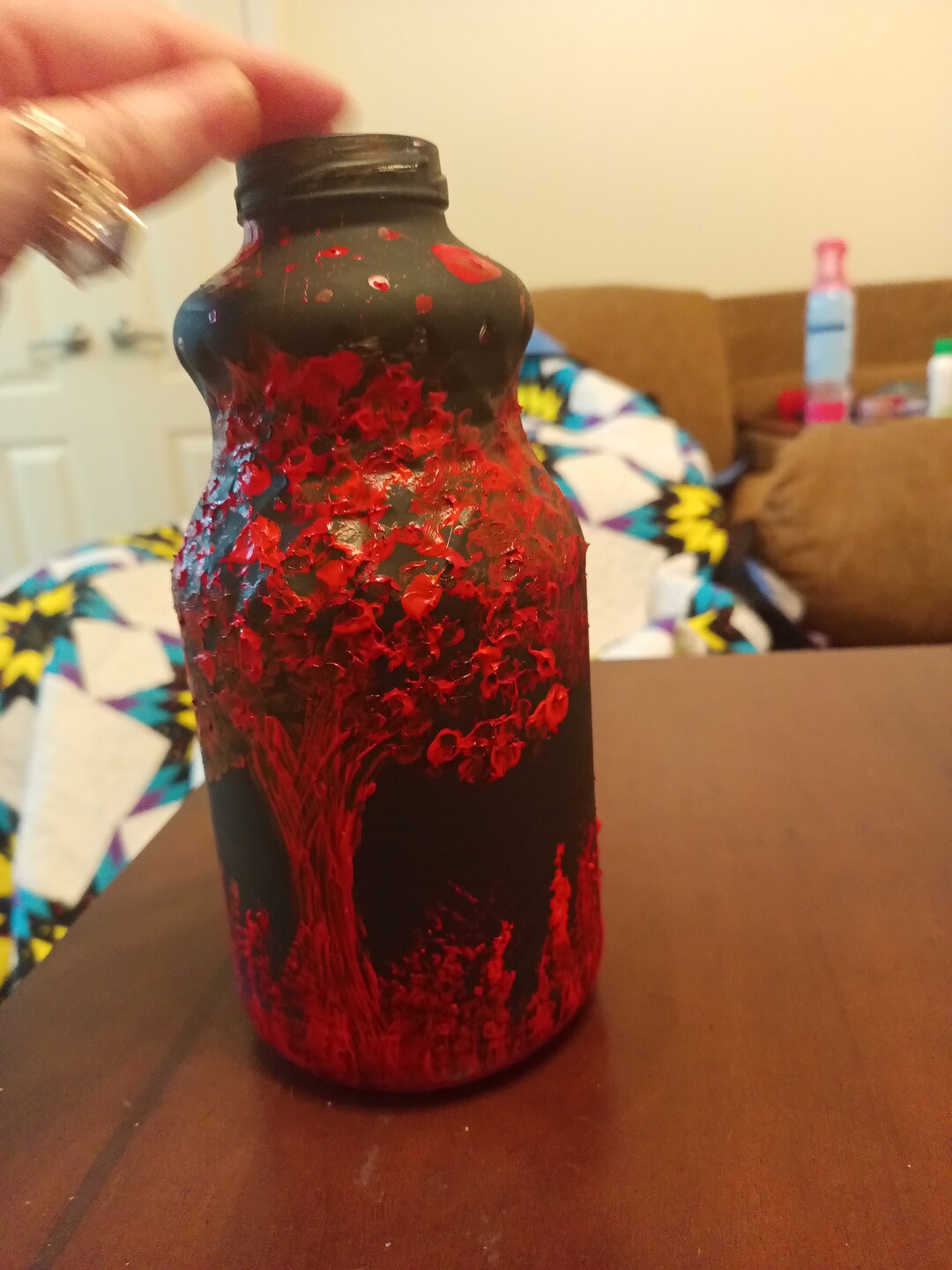 Red and Black Tree Scene Glass Vase Signed by Artist - Etsy