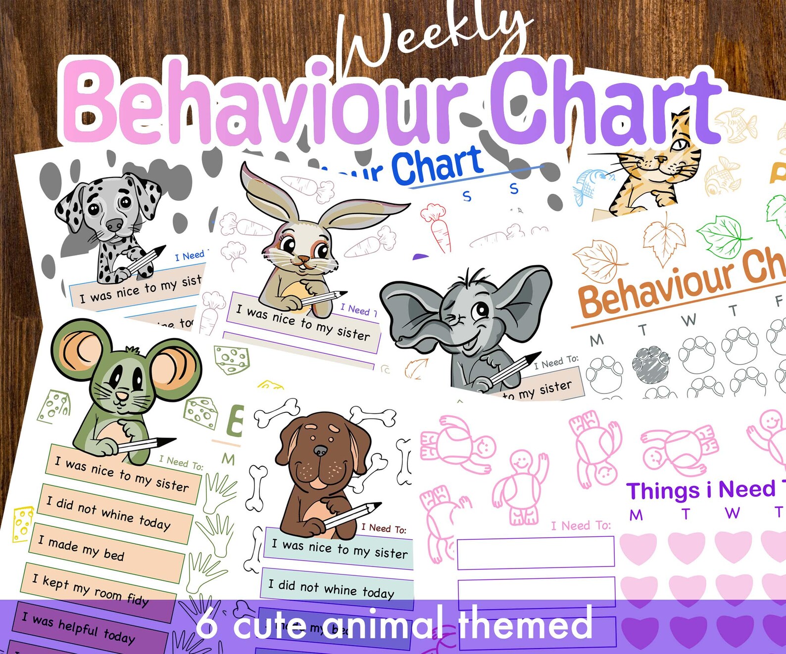 Animal Themed Weekly Behavior Charts, Home Behavior Chart, Printable ...