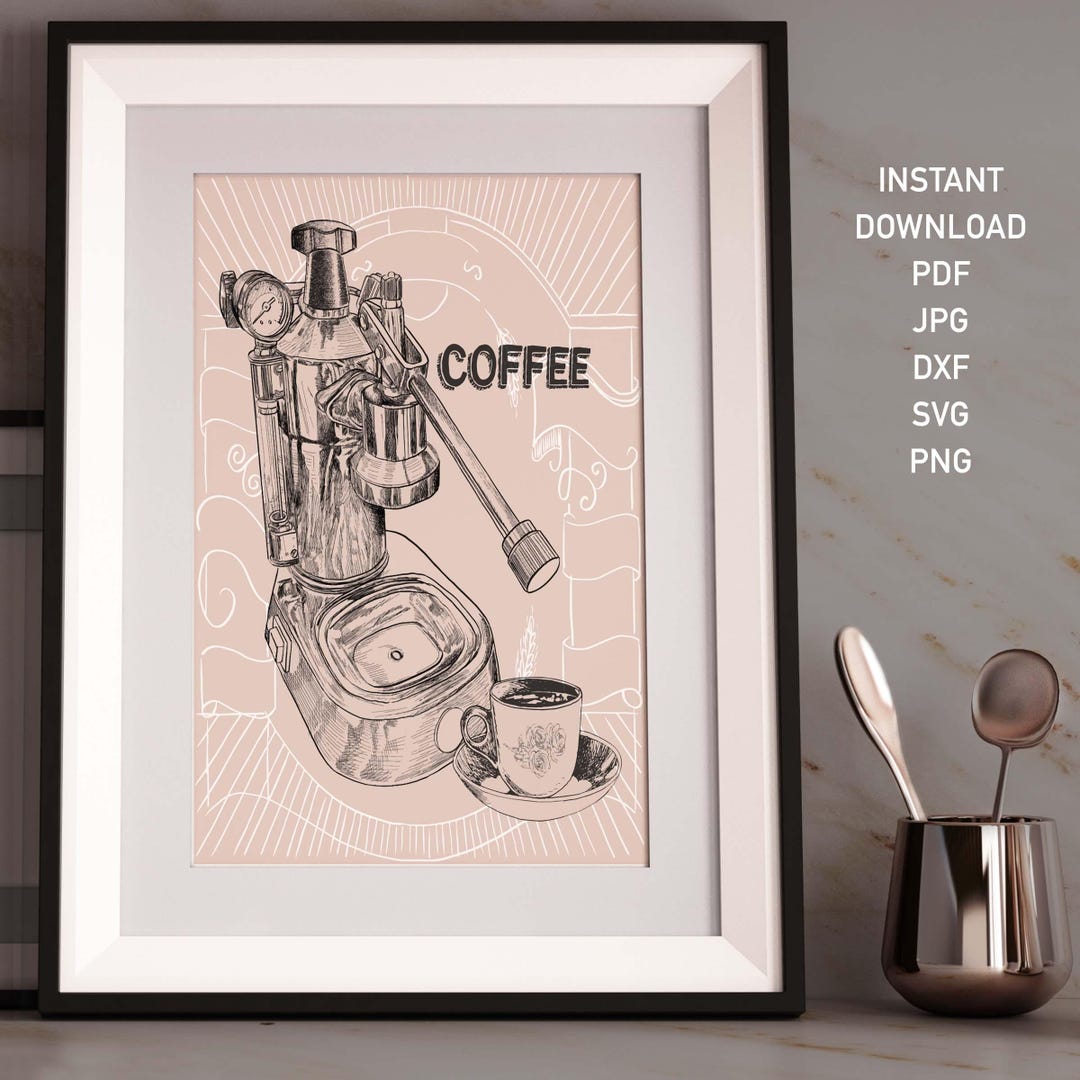 Coffee Art, Vintage Coffee Machine Printable, Barista Wall Art, Coffee ...