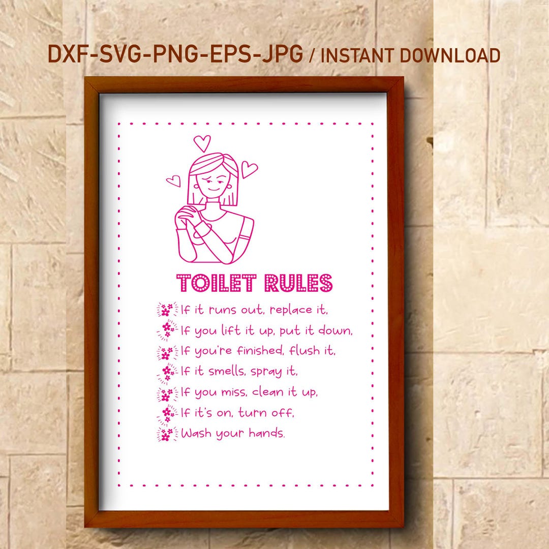 Toilet Rules, Vertical Restroom Sign, College Dorm Decor, Poster for ...