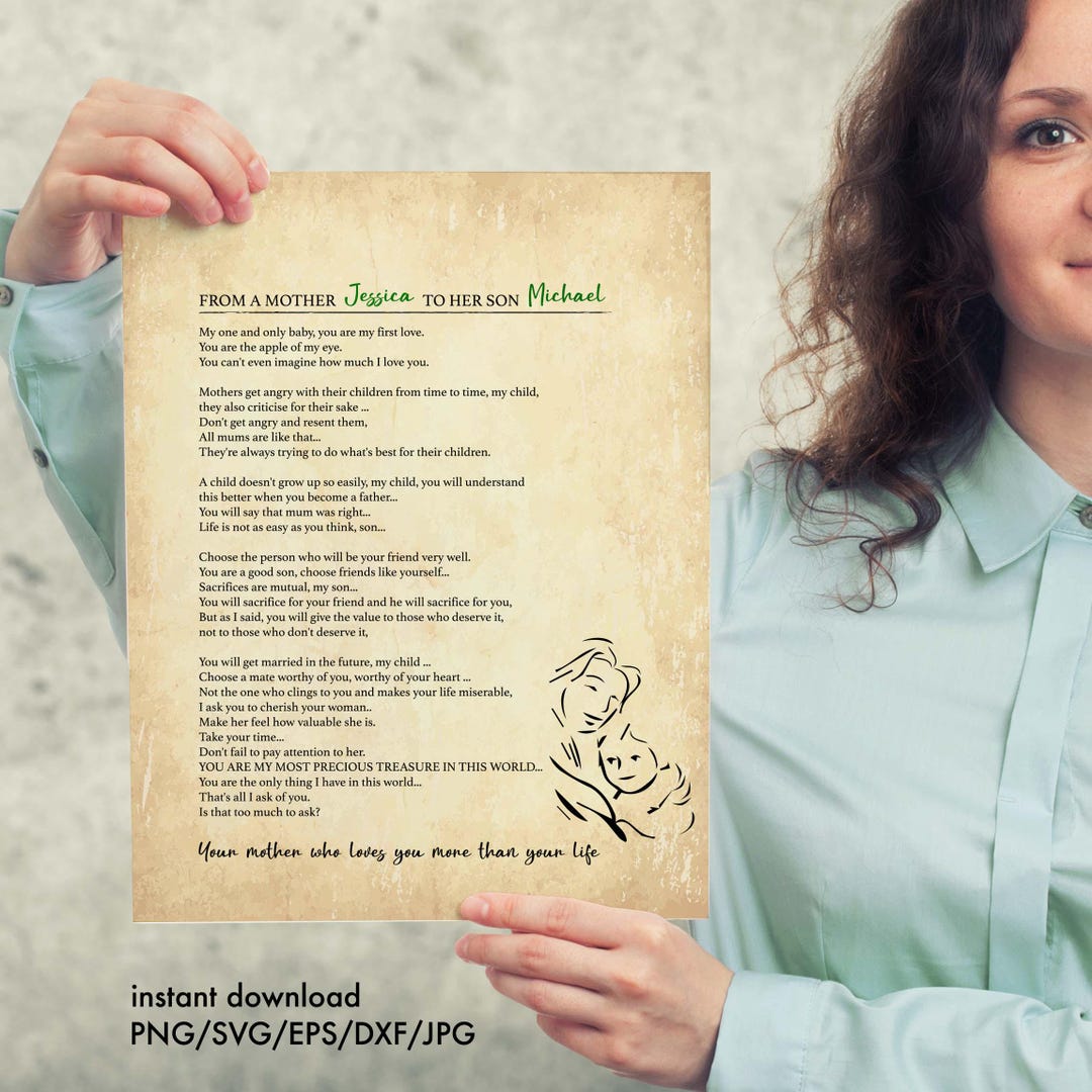 Poem From Mum to Her Son, Personalised Poem, My Dear Son, There is a ...
