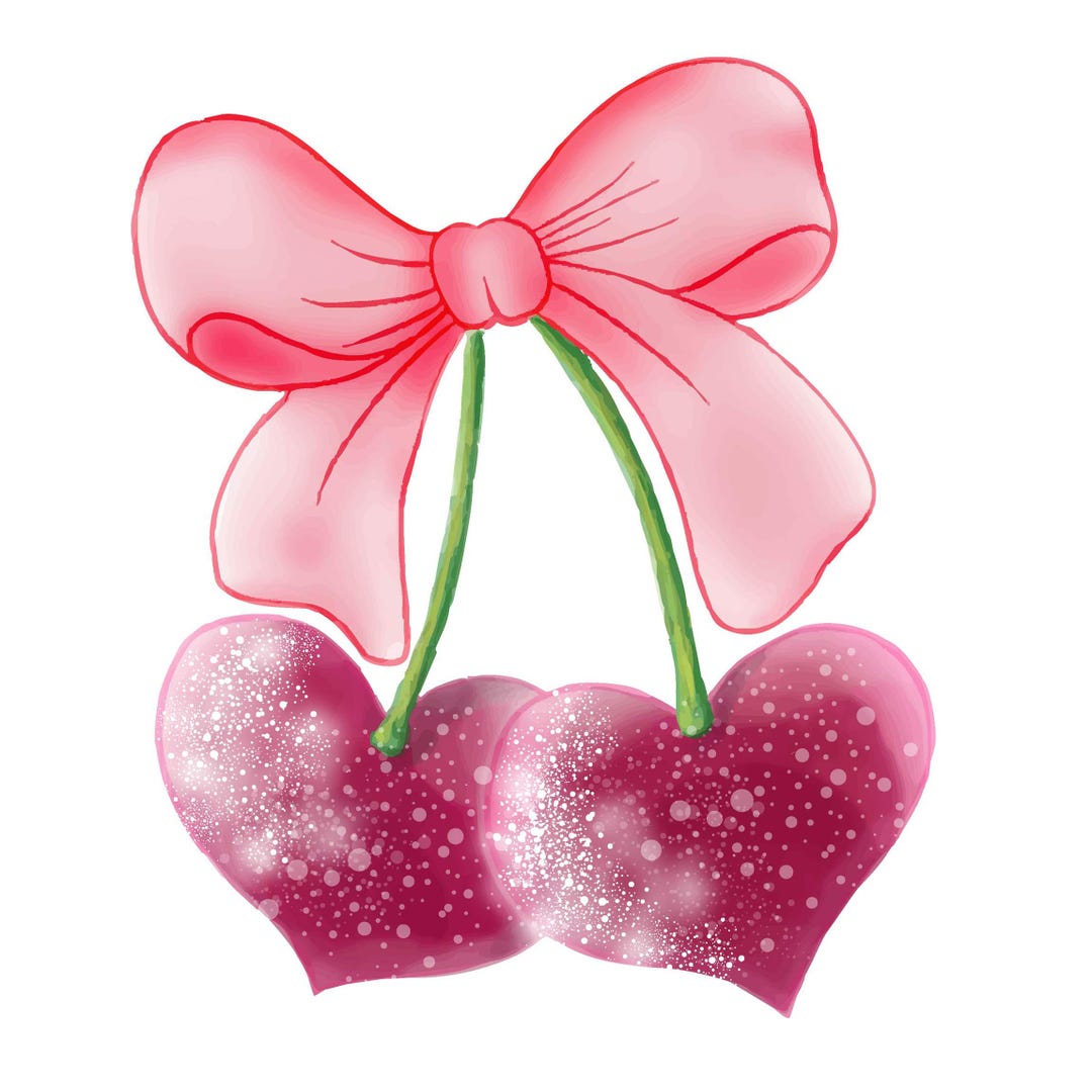 Coquette Heart Cherry Bow, Coquette Bow Png, Coquette Cherries, Cherry ...