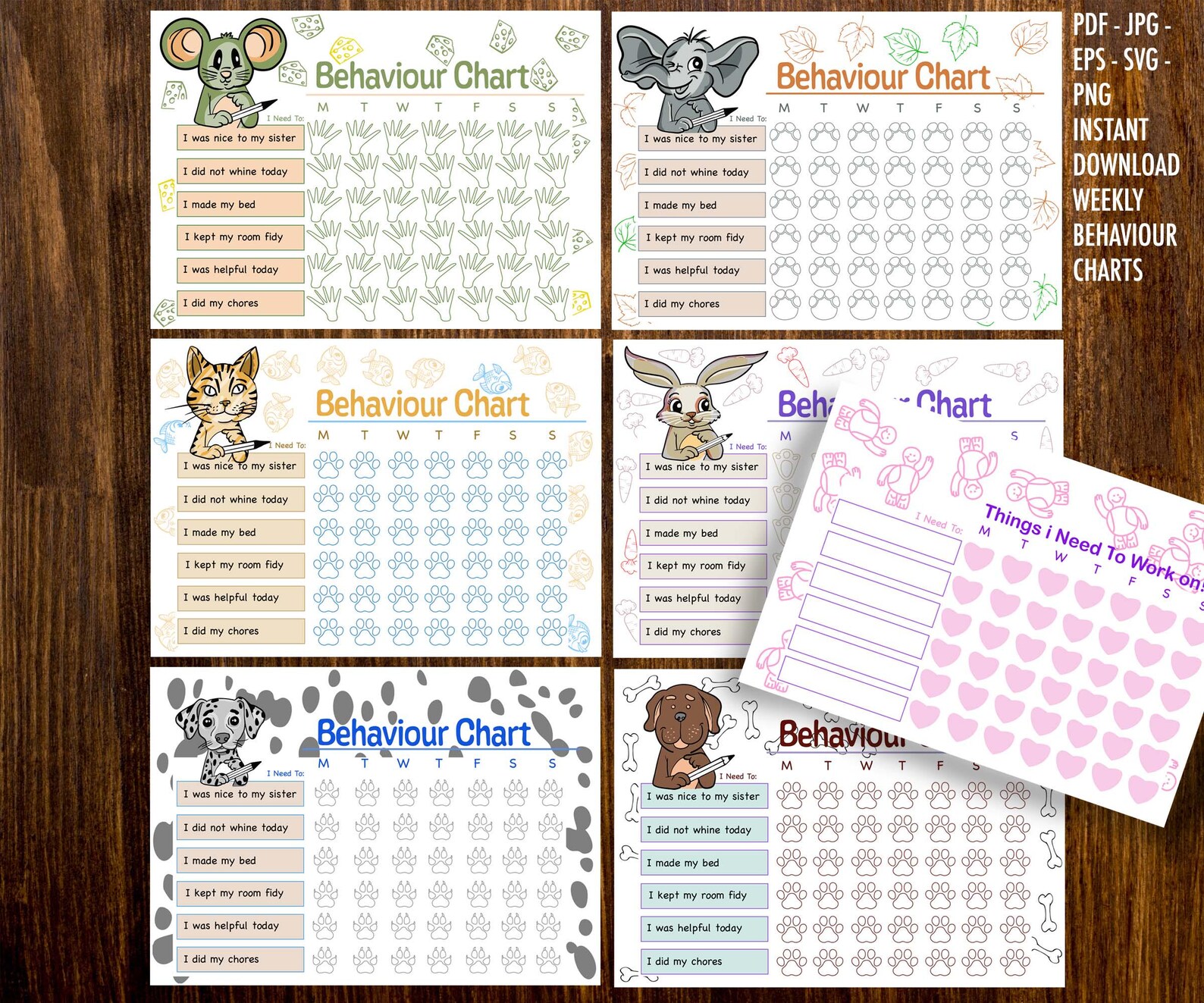 Animal Themed Weekly Behavior Charts, Home Behavior Chart, Printable ...