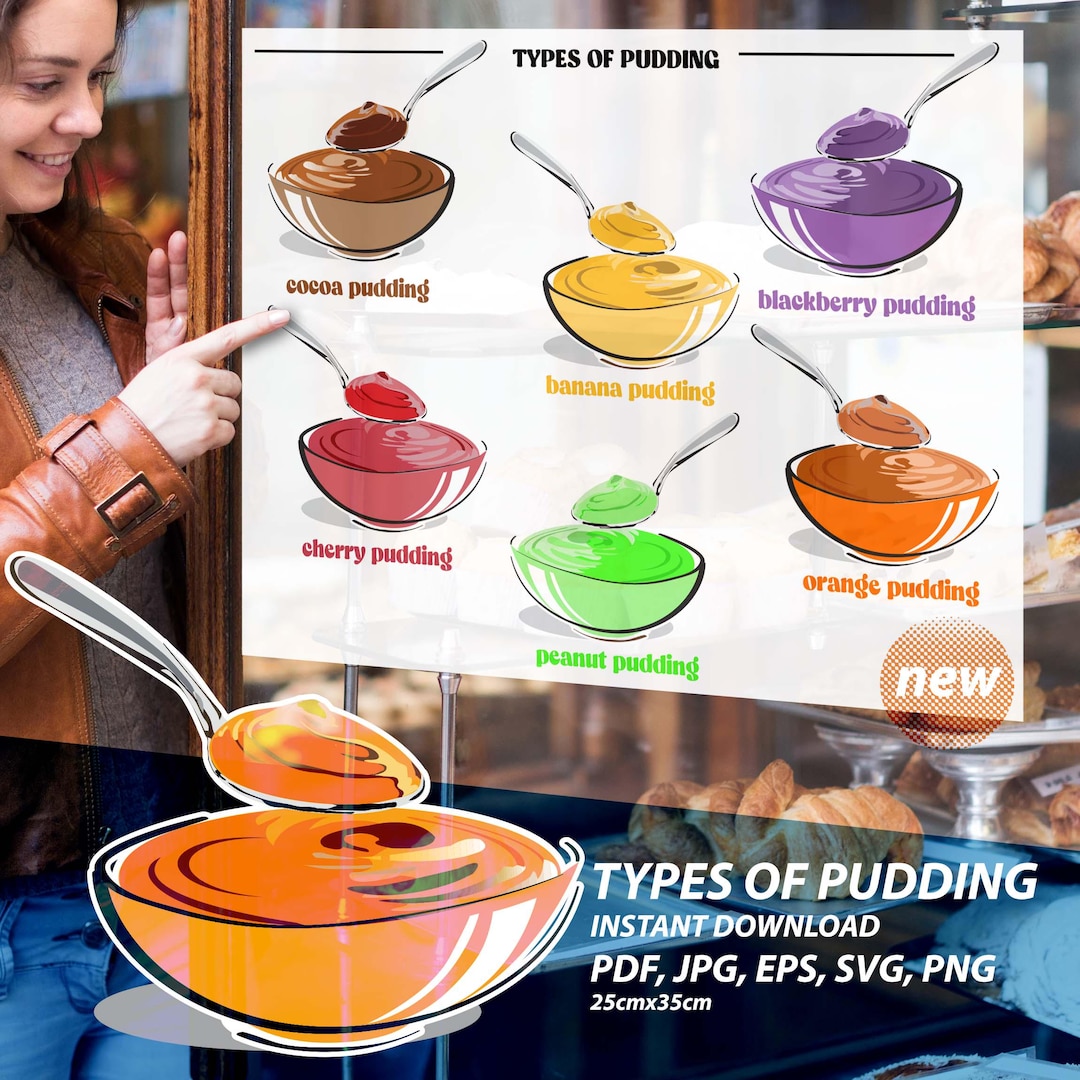 Pudding Poster for Kitchens, Types Pudding, Kid Pudding Printable Wall ...