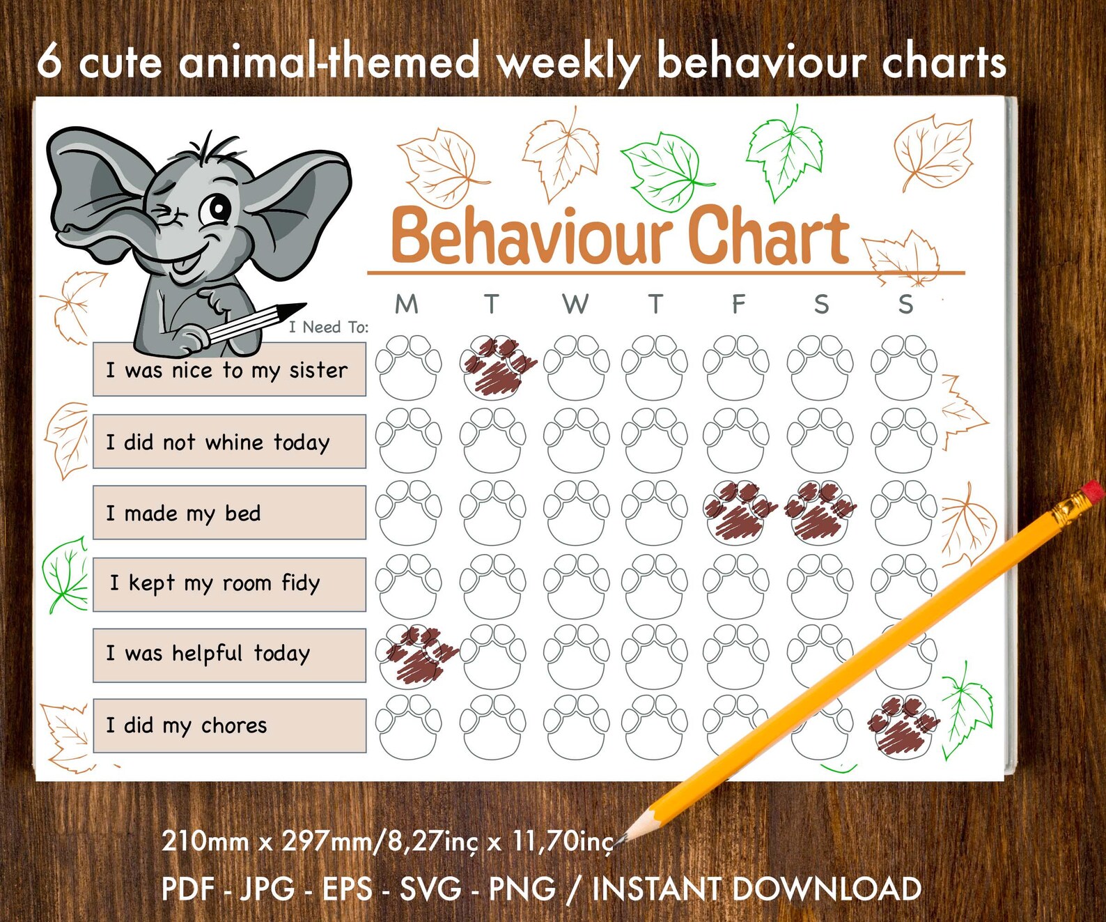 Animal Themed Weekly Behavior Charts, Home Behavior Chart, Printable ...