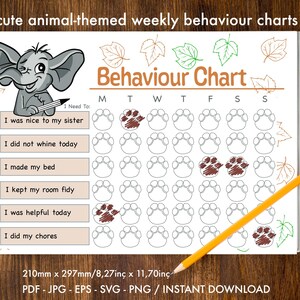 Animal Themed Weekly Behavior Charts, Home Behavior Chart, Printable ...